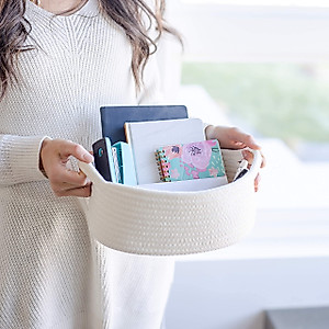 NaturalCozy 3-Piece Oval Storage Basket Set– Natural Woven Gift Basket Empty, Soft Baby Basket for Nursery, Cat Dog Toy Baskets, Small Rope Basket (Off White)