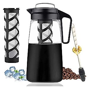 Cold Brew Coffee Maker, Iced Coffee Maker Tea Brewer Leak-Proof with Removable Mesh Filter for Iced Coffee Cold Brew Tea, 2QT