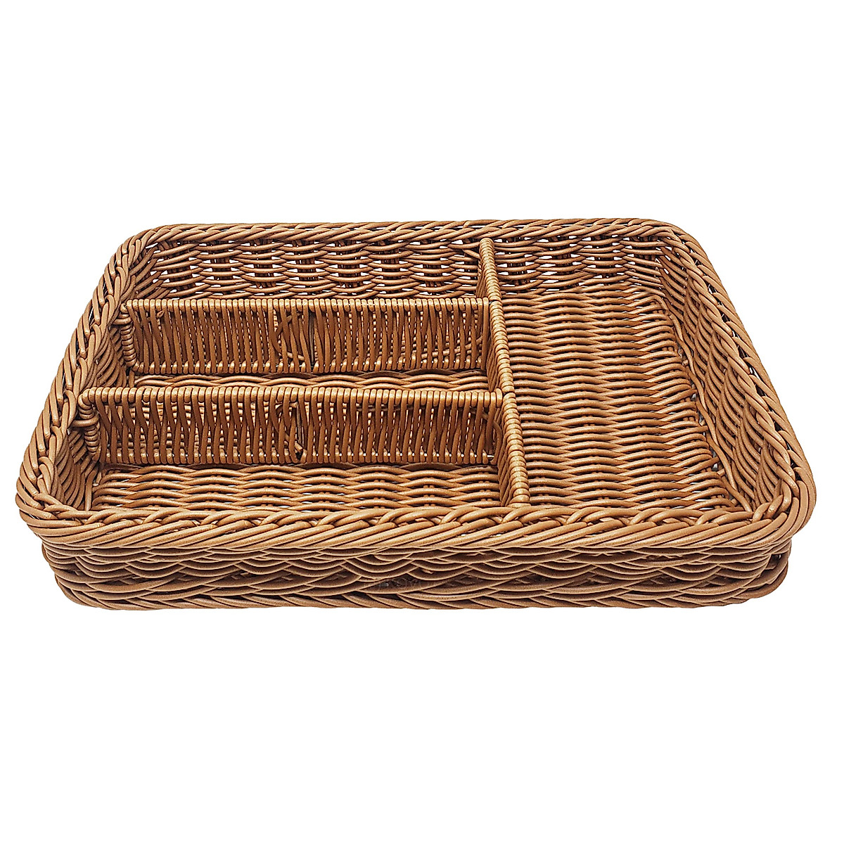 KOVOT Poly-Wicker Divided Basket Tray For Storage, Food or Cutlery, Drawer Insert Compartment Organizer Woven Polypropylene - 14"L x 10"D x 2"H