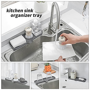 MicoYang Silicone Bathroom Soap Dishes with Drain Spout-Bathroom and Kitchen Sink Organizer,Sponge Holder,Dish Soap Tray,Perfect for Dispenser,Scrubber,Bottle,Cup on Sink or Counter-Grey 12"×4"