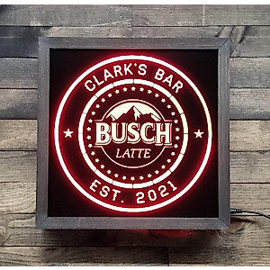 Beer Sign - Busch Latte - Personalized - Custom - LED Sign - Lighted Beer Sign for Bar Pub Man Cave Game Room Home Bar Wall Decor - Remote Control Color Changing - Made in USA -