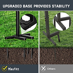 Kesfitt Garden Hose Holder,Detachable Water Hose Holders Freestanding with Tool Storage Basket,4 Spikes Heavy Duty Metal Hose Stand Hanger,Garden Hose Storage Rack for Outside Lawn Yard