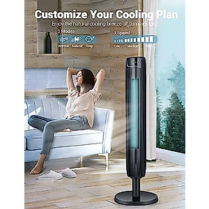 Aikoper Tower Fan, 42 Inch Bladeless Cooling Fans with Remote and Built-in 7Hrs Timer, 3 Modes and LED Display,Quiet Standing Fans for Home and Office
