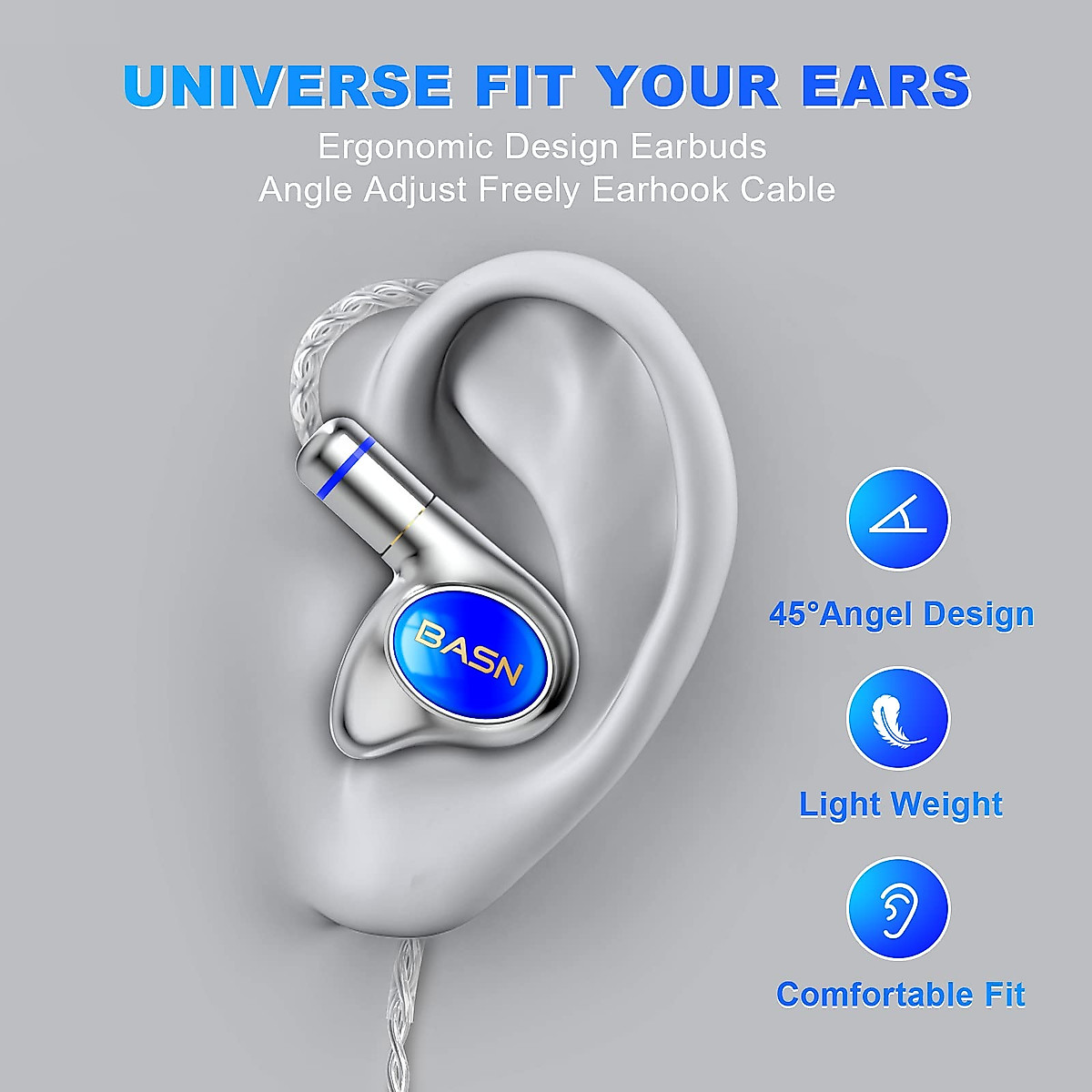 BASN Metalen PRO 4 Drivers in-Ear Monitors Headphones for musicians, Noise Isolating Enhanced Bass Sound Earphones with CNC Metal Craft Shell, Wired Upgraded Detachable MMCX Cables(Sapphire)