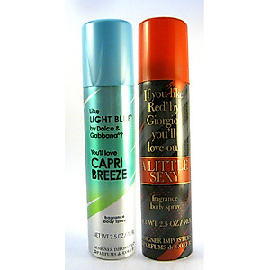 Parfums De Coeur Designer Imposters Women Body Spray 2.5 oz Bundle: (Capri Breeze/A Little Sexy)