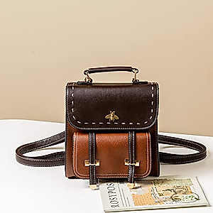 Women Small Fashion Backpack, Retro Mini Daypack Casual Satchel Purse Contrast Color Design (Brown)