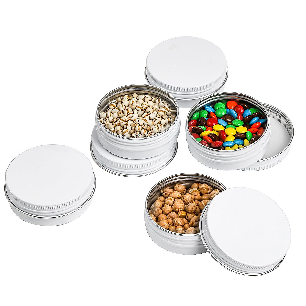 Foraineam 48 Pack 2 oz White Lip Balm Tin Cans - Aluminum Round Cosmetic Sample Containers with Screw Lid - Metal Empty Tins Storage Travel Tin Jars