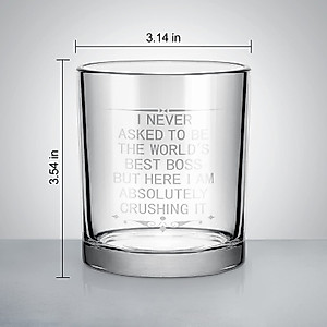 Modwnfy Funny Boss Whiskey Glass, Boss Day Old Fashioned Glass, 10 Oz the World's Best Boss Scotch Glass on Bosses Day Christmas Birthday Retirement, Gifts for Boss Father Brother Husband Friend