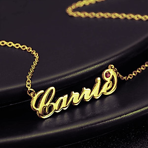MRENITE 10k 14k 18k Solid Yellow Gold Personalized Name Necklace with Birthstone – Small Dainty Nameplate Jewelry - Custom Any Name Gift for Her Women Daughter Wife Men