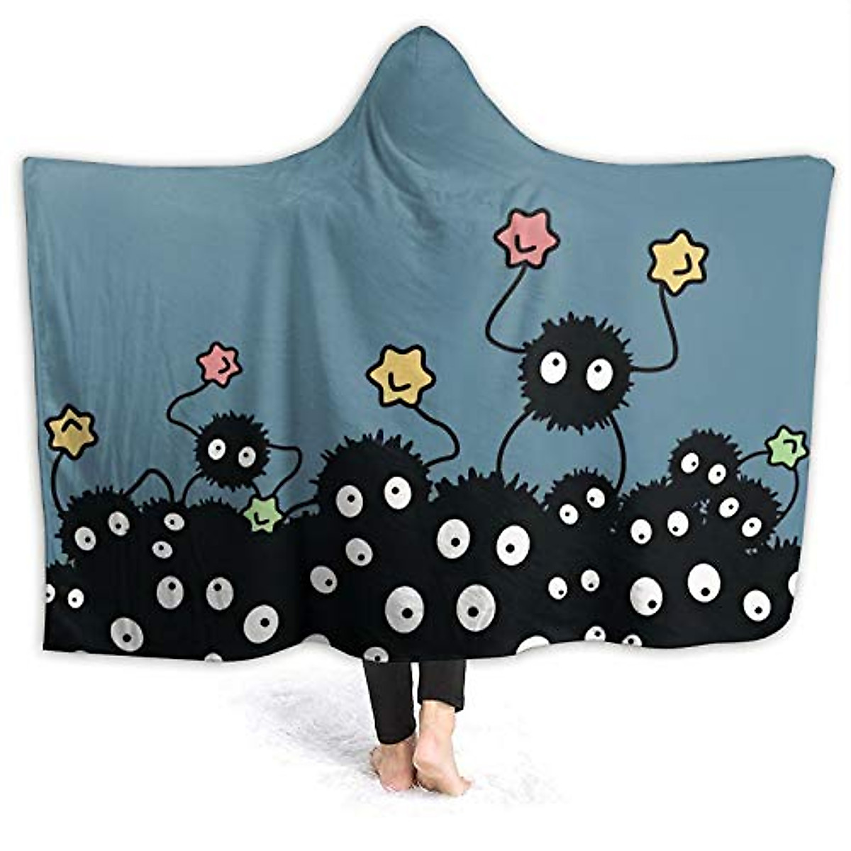 Jaxia Soot Sprites Hood Wearable Blanket for Adult Women and Men, Super Soft Comfy Warm Plush Throw with Sleeves Tv Blanket Wrap Robe Hoodie Cover for Sofa, Couch 50x40 Inch