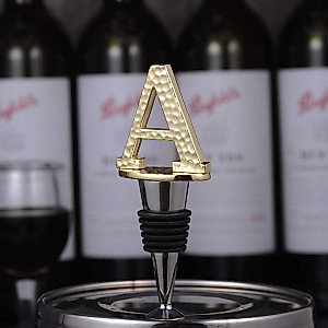Miicol Initial Letter Wine Stopper, Monogram Hammered Metal, Perfect Wine Gift, Wide Used in Kitchen Decor, Bar, Wedding Party, Elegance Meets Utility, Rose Gold Plating, Letter (A to Z) T