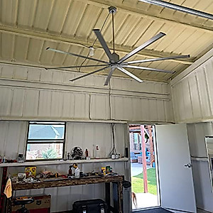 BiGizmos 84 Inch Industrial DC Motor Ceiling Fan, Damp Rated Indoor or Covered Outdoor Ceiling Fans for Home or Commercial, Porch Patio Warehouse Restaurant, 6-Speed Remote Control
