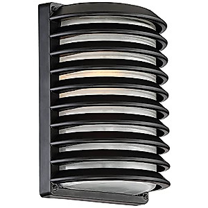 John Timberland Mid Century Modern Wall Light Sconce Black Hardwired 7 1/2" Fixture Slat Grid Metal Frosted Glass for Bedroom Bathroom Vanity Reading Living Room Hallway House Home Decor
