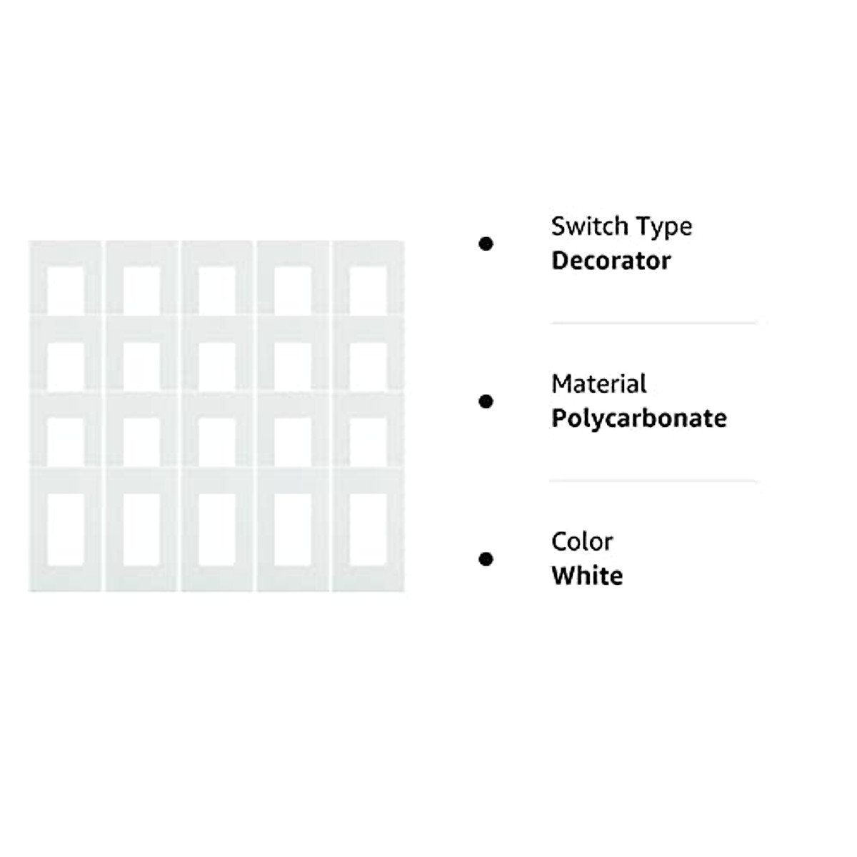 Leviton 80301-SW 1-Gang Decora Plus Wallplate Screwless Snap-On Mount, White, 20-Pack