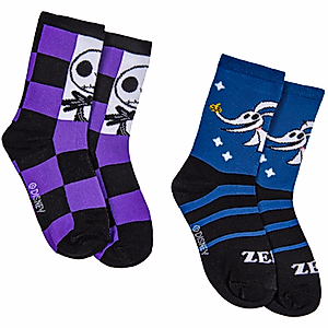 Bioworld The Nightmare Before Christmas Kids Jack Skellington and Zero Crew Socks 2 Pair