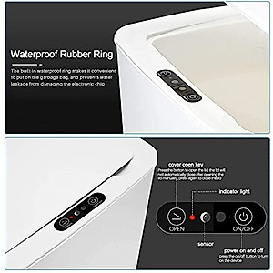 Touchless Trash Can with Lids, 14L Wastebasket Plastic Recycling Bin, Automatic Motion Sensor Kitchen Garbage Can, 3.7 Gallon Small Waste Container Bin for Home, Office, Bathroom, Living Room (White)