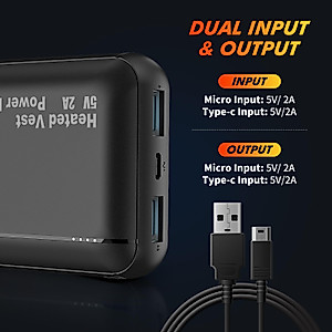 bellaciao 5v 2a Heated Vest Battery Pack 10000mah Power Bank with Dual USB Ports Pokect Size Rechargeable Portable Charger for Heated Vest Heated Jacket Heated Clothing iPhone for Men Women