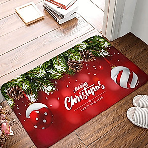 Christmas Bath Mat for Bathroom New Year Ball Fir Branch Red Rugs Shower Mats Memory Foam Rug Non Slip Floor Small Carpet Soft Light Absorbent Washable for Home Hotel Decor 15.7 X 23.6 inch