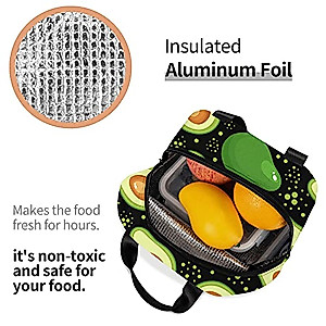 carati Avocado Fruit Lunch Bag, Oxford Cloth, Aluminum, Unisex, Waterproof, Reusable, 8x5 Inch