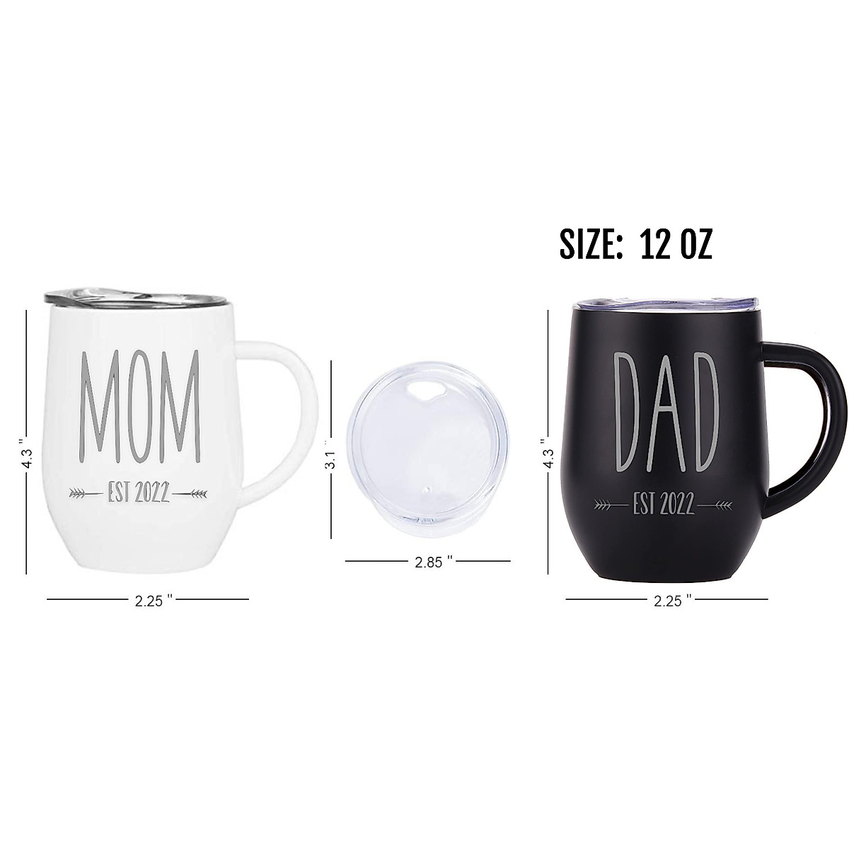 Pregnancy Gift Est 2022 - New Mommy and Daddy Est 2022 ENGRAVED 11 oz Mug Set with "New To The Crew" Romper (0-3 Months) - Top Mom and Dad Gift Set for New and Expecting Parents to Be - Baby Shower