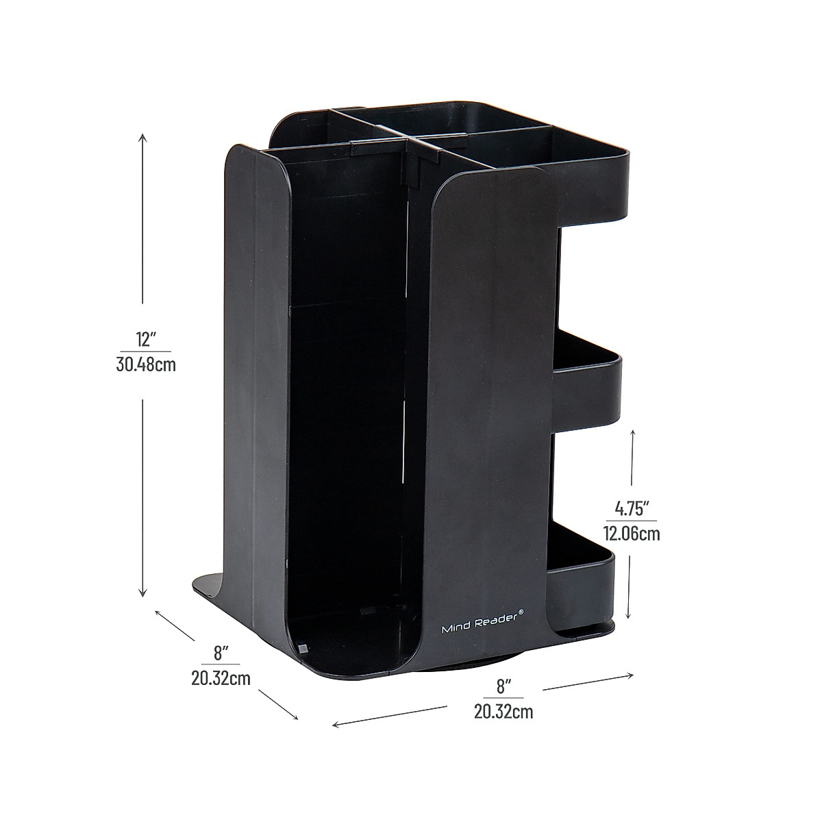 Mind Reader Cup Condiment Carousel, Countertop Organizer, Coffee Bar Accesories, Kitchen, Stirrers, 8" L x 8" W x 12" H, Black