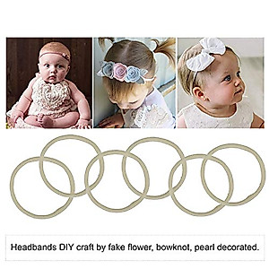 Angla 100 Pack Bulk Super Soft Stretchy Elastic Nylon Headbands Bow Ivory White Nude Skinny Hairband Slim Turban Headwrap Hair Ties Ponytail Holder for Newborn Infant Toddler Baby Girls, Medium