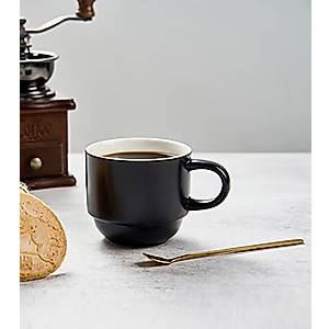 YHOSSEUN Porcelain Stackable Coffee Mug Set With Rack, Demitasse Cups with Espresso Spoons, 11 Oz For Coffee Drinks, Latte, Macchiato, Cafe Mocha Set of 4,Black