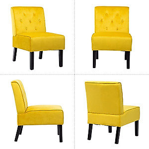Freemax Velvet Fabric Accent Chair Armless Leisure Side Chair Cute Decorative Slipper Chair Small Tufted Single Sofa Chair for Living Room Bedroom Office Reading Room Nook (Yellow)