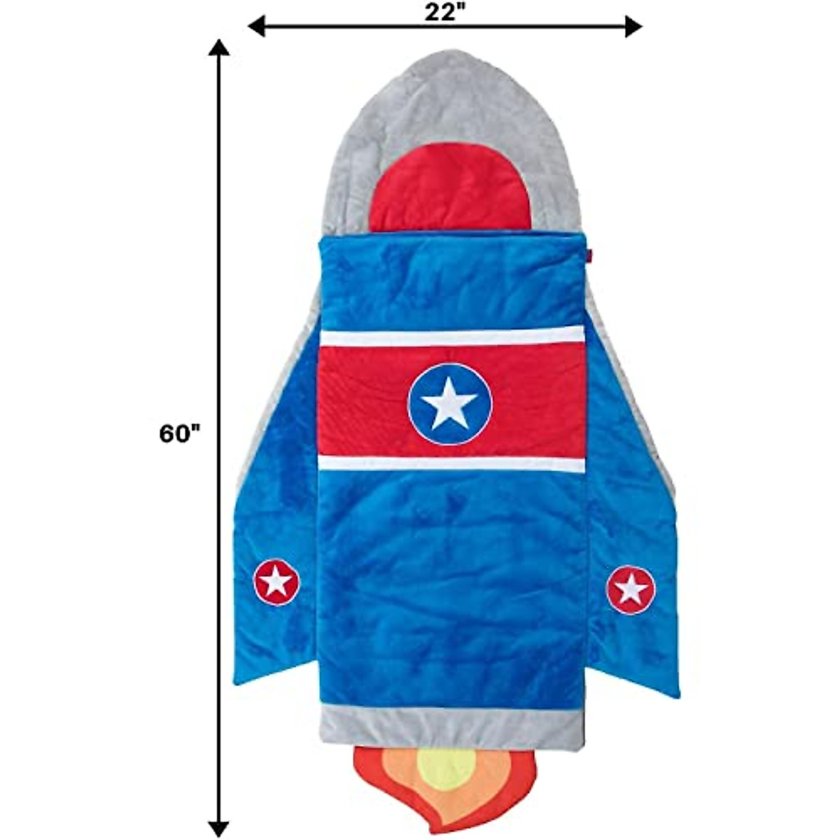 Bixbee Kids Sleeping Bag, Soft Sleepy Sack for Kids & Toddlers | Easy Roll Up Design for School, Daycare + Naptime, 60 x 22 Inches | Cozy Slumber Bag with Lining | Rocket Sleeping Bag for Boys + Girls