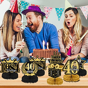 Refavor 9Pcs 40th Birthday Party Decorations - 40th Birthday Decorations for Men Women Black Gold Party Supplies Decorations Table Honeycomb Centerpieces Over the Hill Aged to Perfection Decor