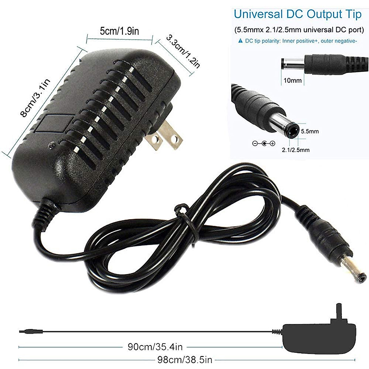 Jieyitech 12V 2A 24W Power Adapter Supply 100-240V AC to DC 2.1mm X 5.5mm US Plug 12v 2 Amp Switching Power Supply for 12v LED Strip Light, CCTV Security Camera BT Speaker Webcam Router