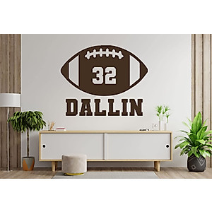 Football Vinyl Wall Decal - Customizable Home or Locker Room Decor - Football Decor With Player's Personalized Name and Number - Athlete's Wall Decor for Bedroom, Game Room or Home Gym - Removable Sticker