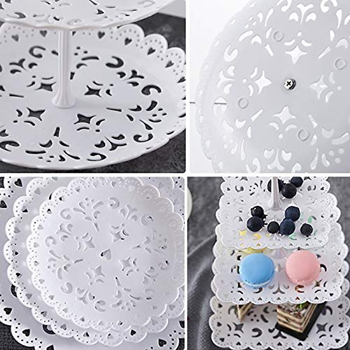 Alysontech 2pcs 3-Tier Plastic Round Cupcake Stand Dessert Plates Mini Cakes Fruit Candy Display Tower White for Kids Birthday Tea Party Baby Shower Serving Tray Big (Round US Stock)