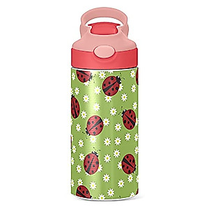 ALAZA Ladybug Kids Water Bottles with Lids Straw Insulated Stainless Steel Water Bottles Double Walled Leakproof Tumbler Travel Cup for Girls Boys Toddlers 12 oz,Pink
