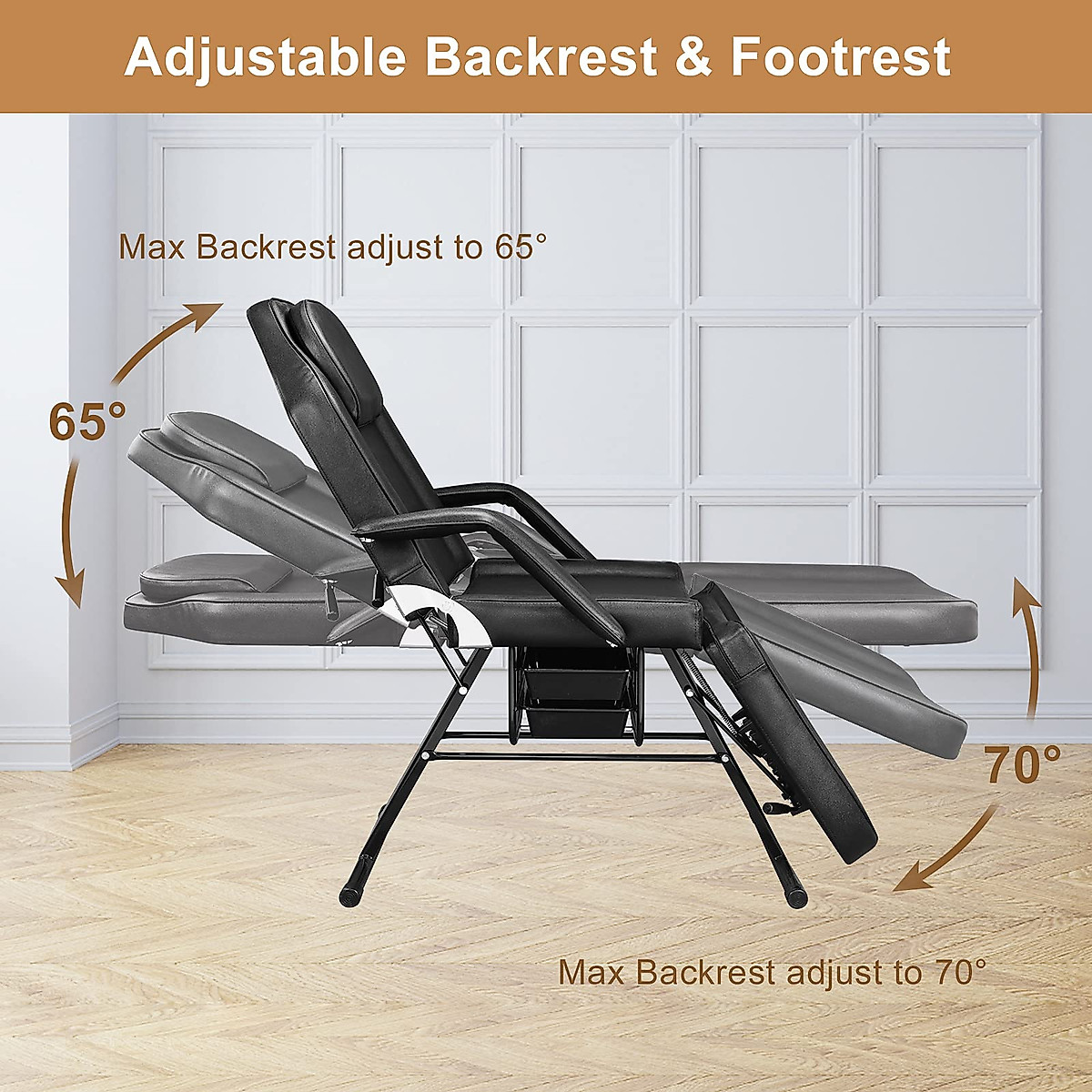 OmySalon Massage Salon Tattoo Chair Esthetician Bed with Beauty Basket, Professional Tattoo Table Salon Spa Equipment for Facial Spa Beauty Eyelash Extensions Barber Waxing Microblading,Black