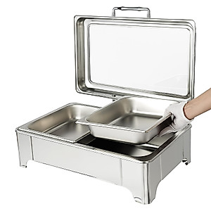 Chafing Dish, 9.5Qt Chafer Dish Buffet Set with 1 Water Pan and 2 Trays, Stainless Steel Buffet Warmers for Party Restaurant Hotel - Adjustable Temper