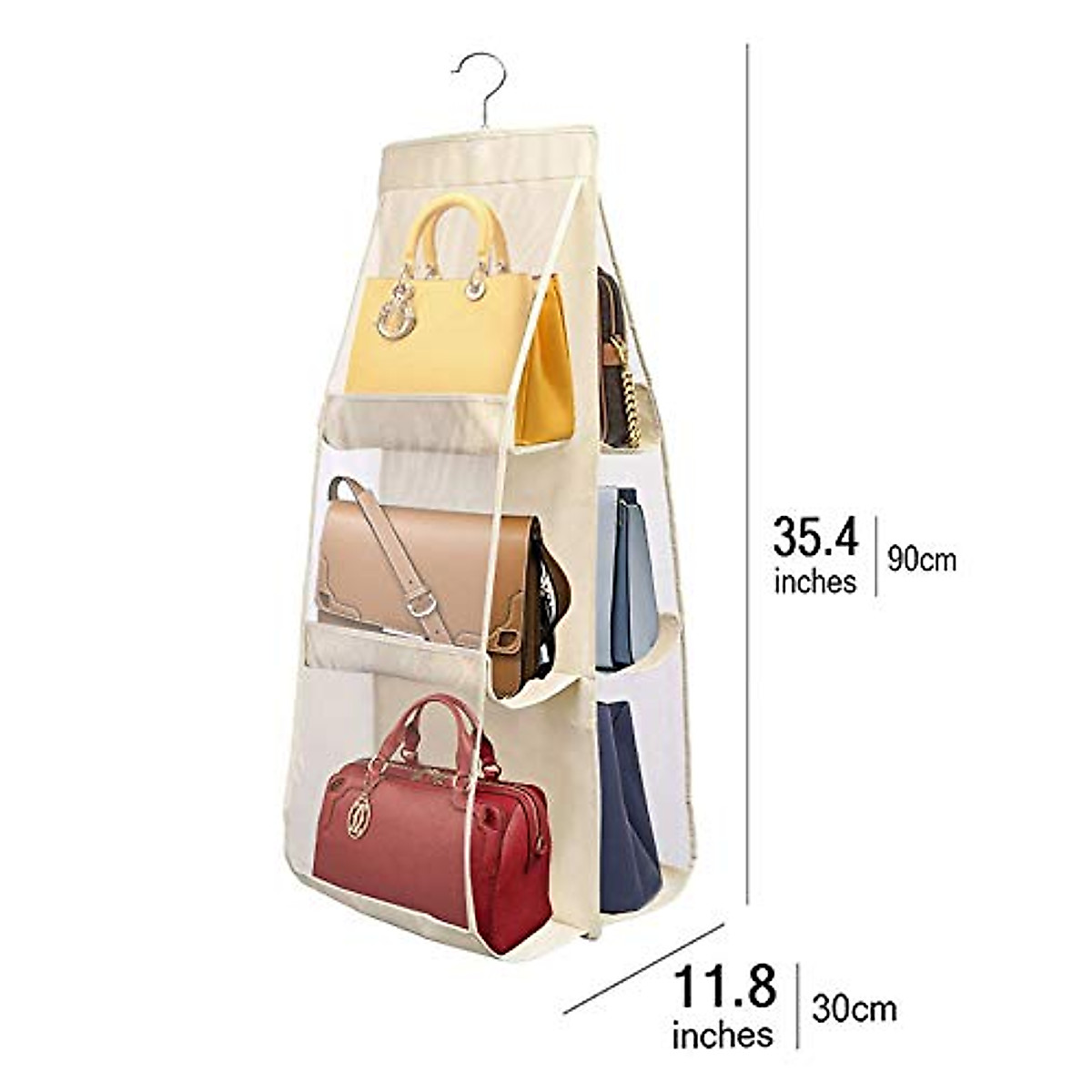 N/V PIKACHENG Hanging Handbag Purse Organizer, Homewares Nonwoven 6Pockets Hanging Closet Storage Bag,Transparent Dust-Proof Wardrobe Closet Storage Bag (Light Yellow)
