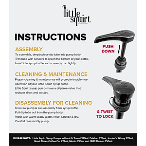 3-Pack Black Little Squirt Syrup Pumps for Coffee Syrup Bottles, Fits 750ml 25.4oz Torani, Skinny, DaVinci Bottles, Coffee Syrup Dispenser for Coffee Bar