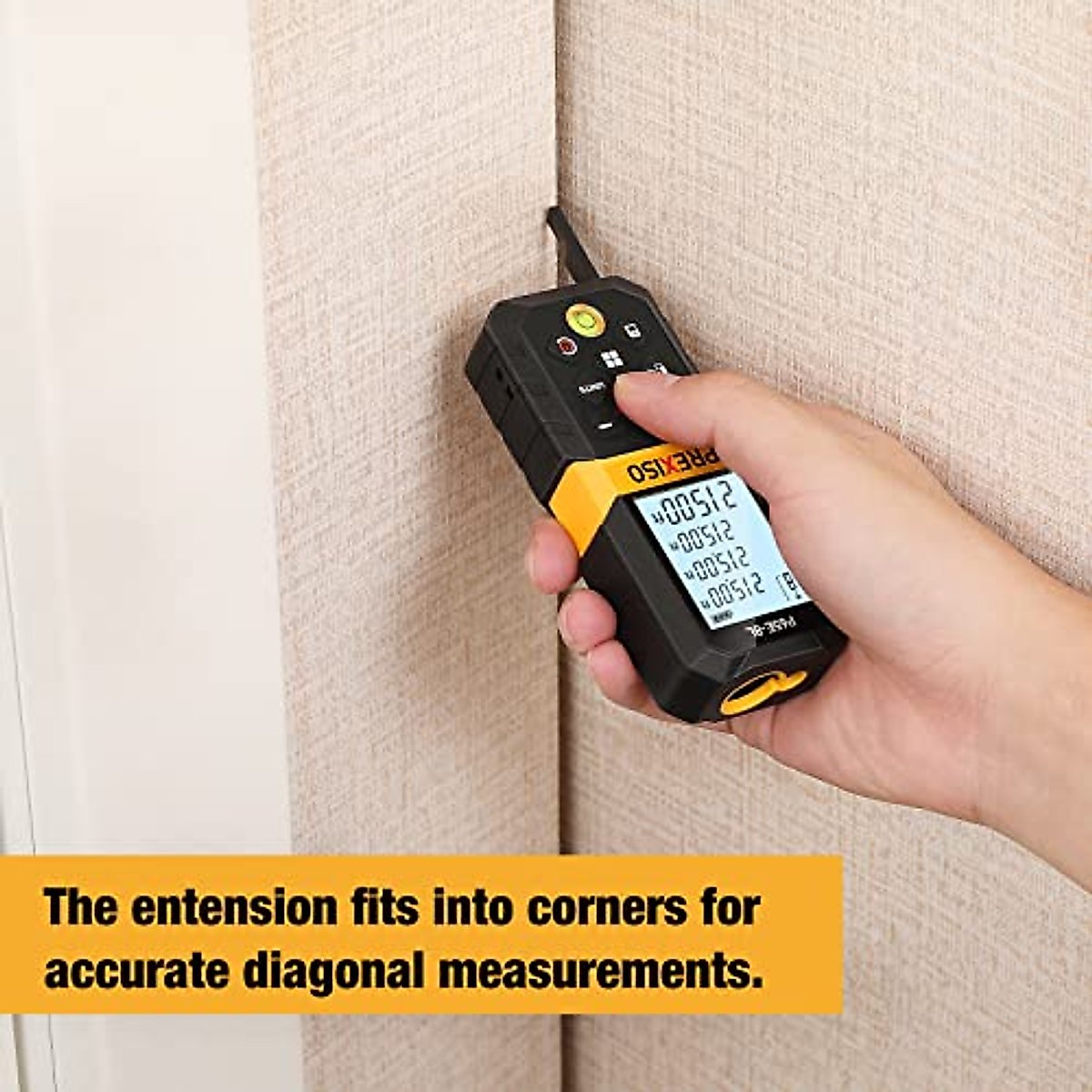 PREXISO Laser Measure, 215Ft Laser Measurement Tool with Entension for Diagonal Measuring Ft/Ft+in/in/M Units - Pythagorean Mode, Area Volume -100 Sets Data Storage, Medidor Laser Distance Meter
