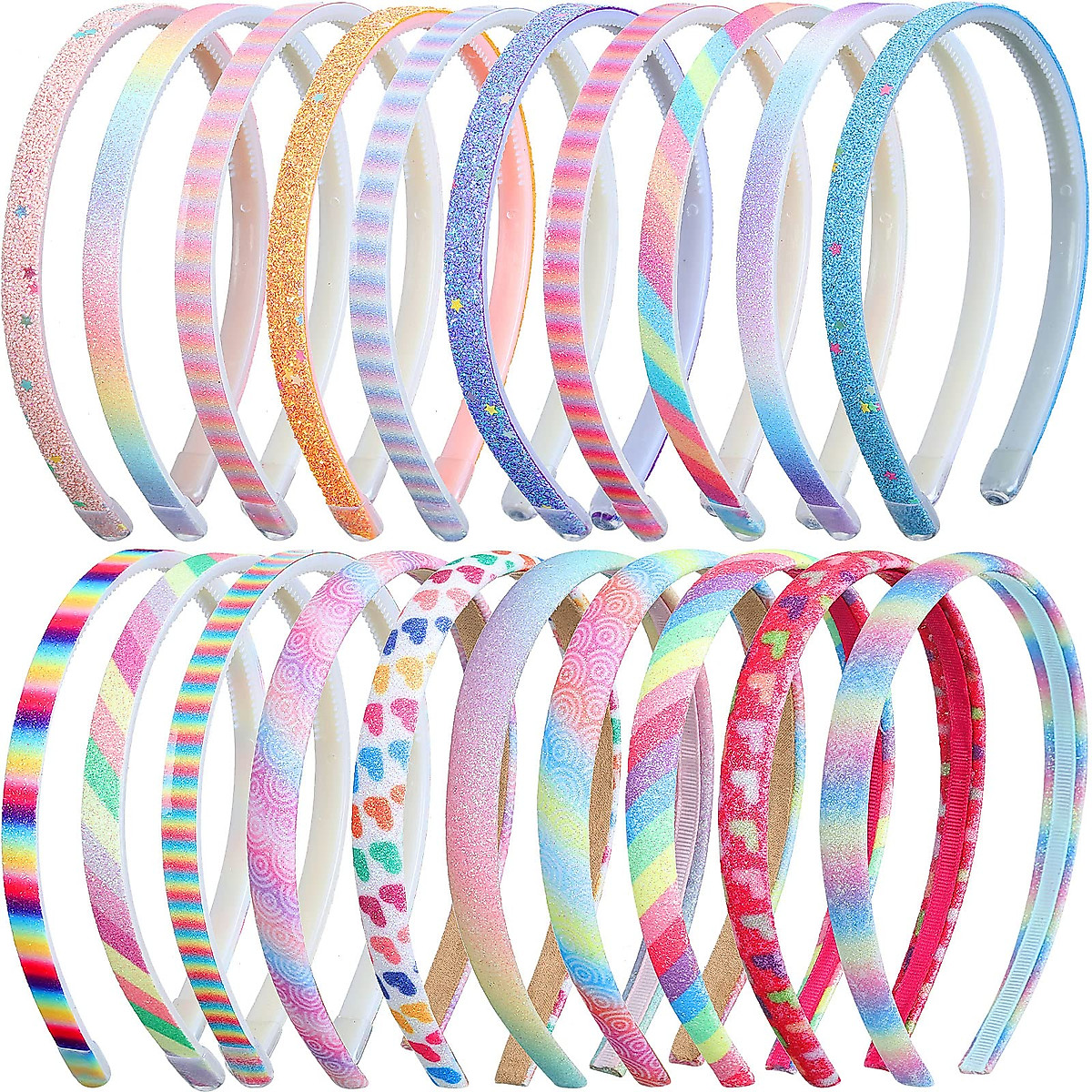 20 Pcs Rainbow Headbands Thin Glitter Sequin Headbands Plain Sweet Hairband Children Head Bands Cloth Headbands Sequin Printed Heart Mermaid Headband Skinny Sparkle Hairband Headband for Girls Toddler