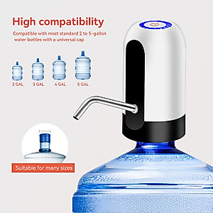 Ausxaron Water Dispenser for 5 Gallon Bottle, 2 Pack Portable Water Jug Dispenser, USB Charging Water Dispenser Pump, 5 Gallon Water Jug Pump for Home Kitchen Office - White and Black