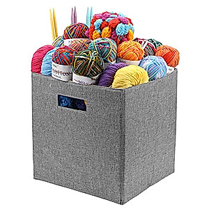 KOKNIT Collapsible Yarn Storage Bin, Yarn Basket Organizer Cube with Dual Handles for Shelves, Home and Office, Best Gift for Knitter and Crocheter