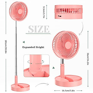 Foldable Table Floor Standing Fan, 7.8" Portable Standing Fan, 7200mAh USB Rechargeable Foldaway Desk Fan Portable Telescopic Pedestal Fan with Height Adjustable 4 Speeds, for Home Office Outdoors