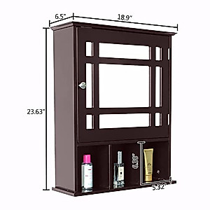 Wooden Bathroom Wall Cabinet Medicine Cabinet Storage Organizer with Mirror Door and Adjustable Shelf, Espresso Finish (White)