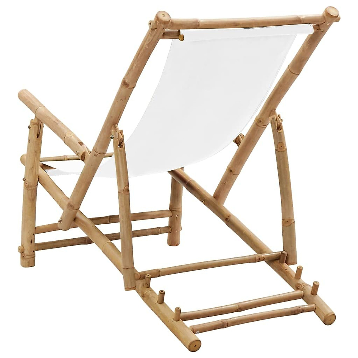 vidaXL Cream White Adjustable Deck Chair - Bamboo and Durable Canvas Material - Foldable Design for Easy Storage - Ideal for Garden, Patio, and Terrace