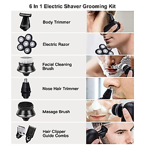 Electric Shaver for Men 6 in 1 Rotary Cordless Rechargeable Shaver Grooming Kit Multifunctional Electric Razor Wet & Dry Razor for Men Electric Razor