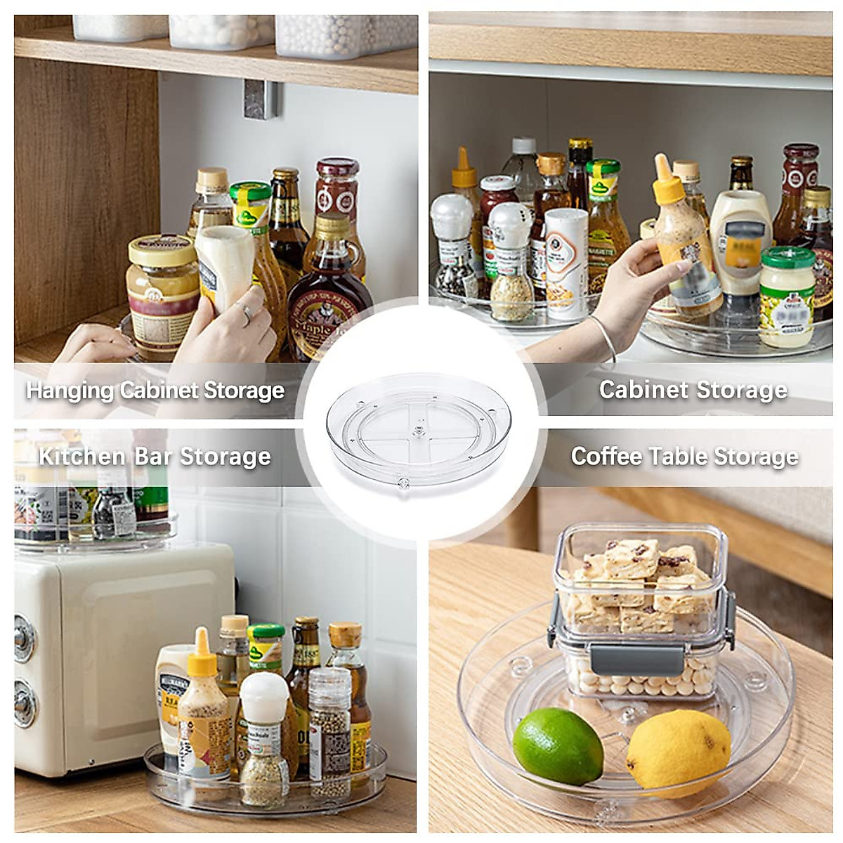 CXRYLZ 2 Pack 10.6 inch Lazy Susan Cabinet Organizer, PET Rotating Storage Rack, Spice Organizer Storage Cabinet, Plastic Lazy Susan Turntable for Fridge Pantry Kitchen Bathroom Bedroom