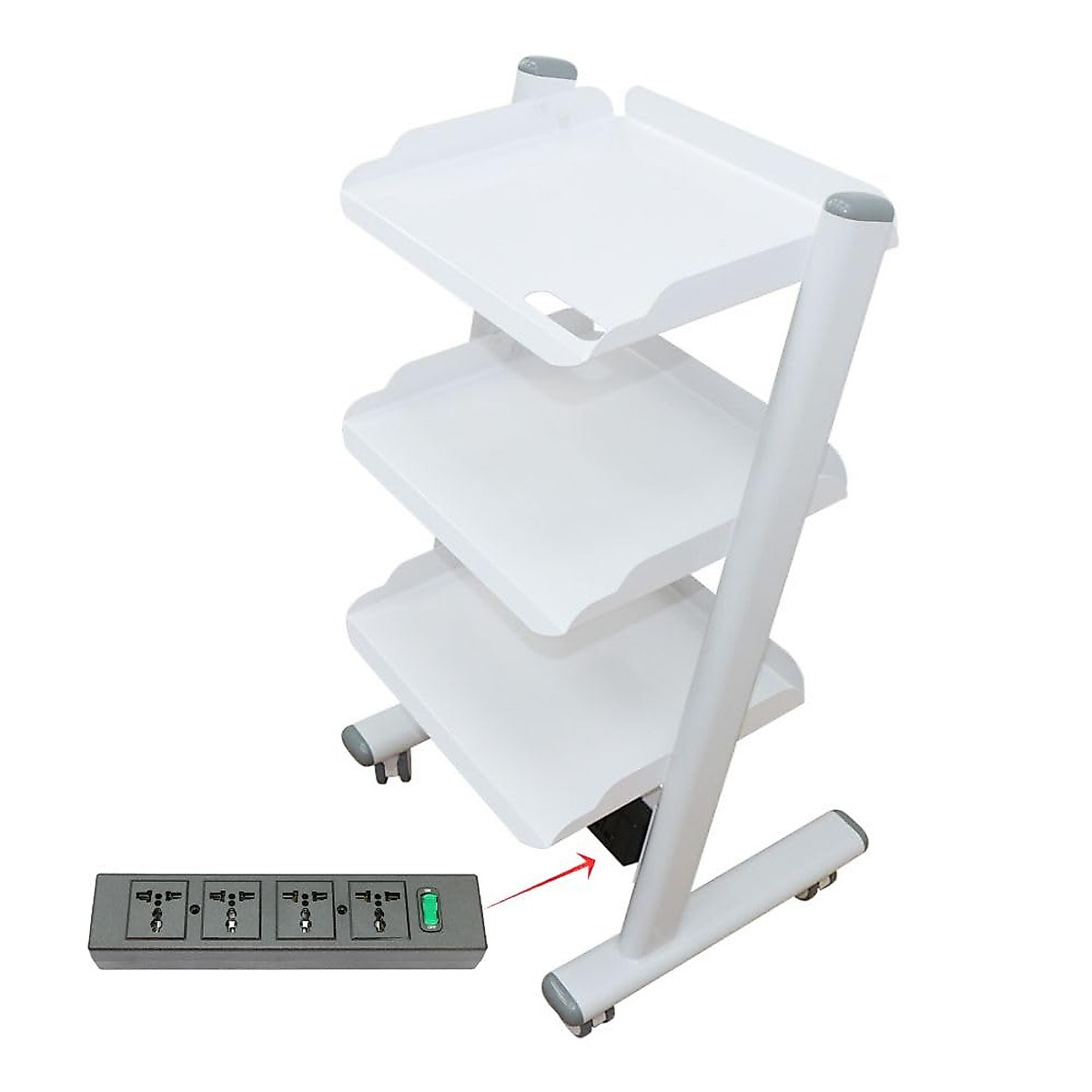 fonhunt Dental Mobile Cart 3-Layers Cart Multi-Function Rolling Trolley Built-in Socket, 40kg/88lbs Load Capacity for Dental Lab, Hospital and Beauty Salon