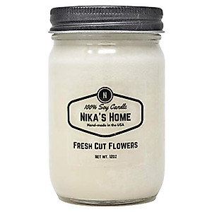 Nika's Home Fresh Cut Flowers Soy Candle 12oz Mason Jar Non-Toxic White Soy Handmade, Long Burning 50-60 Hours Highly Scented All Natural, Clean Burning Candle Gift Décor
