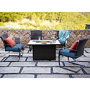 Grand patio 2 Pieces Dining Wicker Chair Set,Outdoor Dining Set,Steel Frame Rocking Chair with Cushion for Conversation for Yard,Garden,Backyard, Deck,Bistro(Peacock Blue)